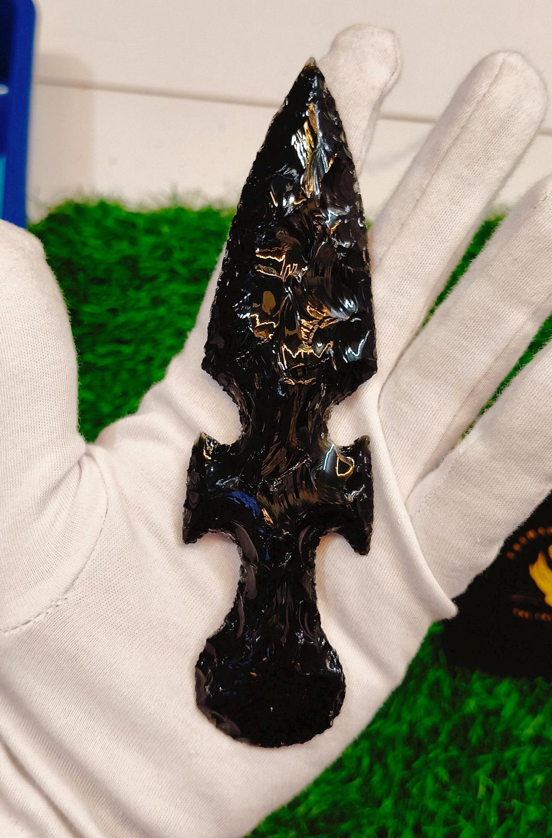 6" Black Obsidian Spearhead - Hand Knapped Volcanic Glass Dagger ...