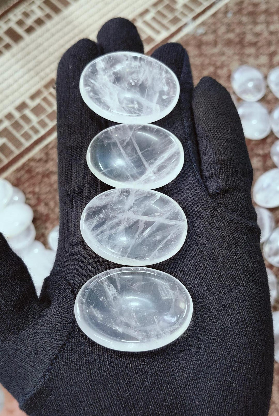 Clear Quartz Worry Stone, Hand Carved Palm Crystal for Anxiety Relief ...