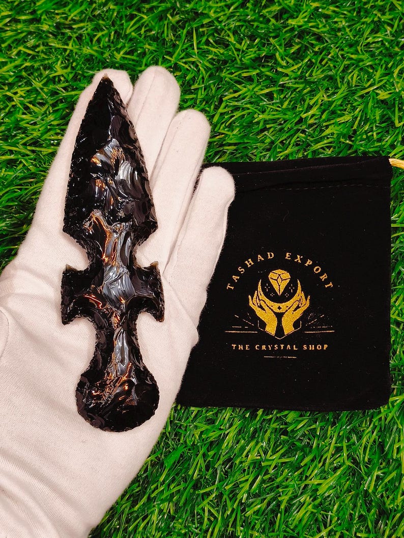 Raw Black Obsidian Spearhead 6” | Root Chakra Protection Crystal ...
