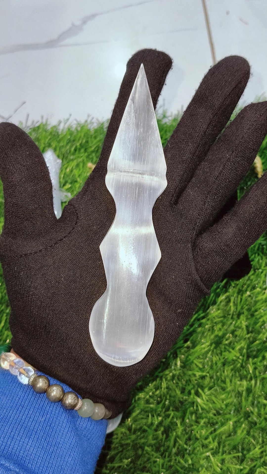 Selenite Crystal Knife, 6" Polished Gemstone Dagger, White Satin Spar ...
