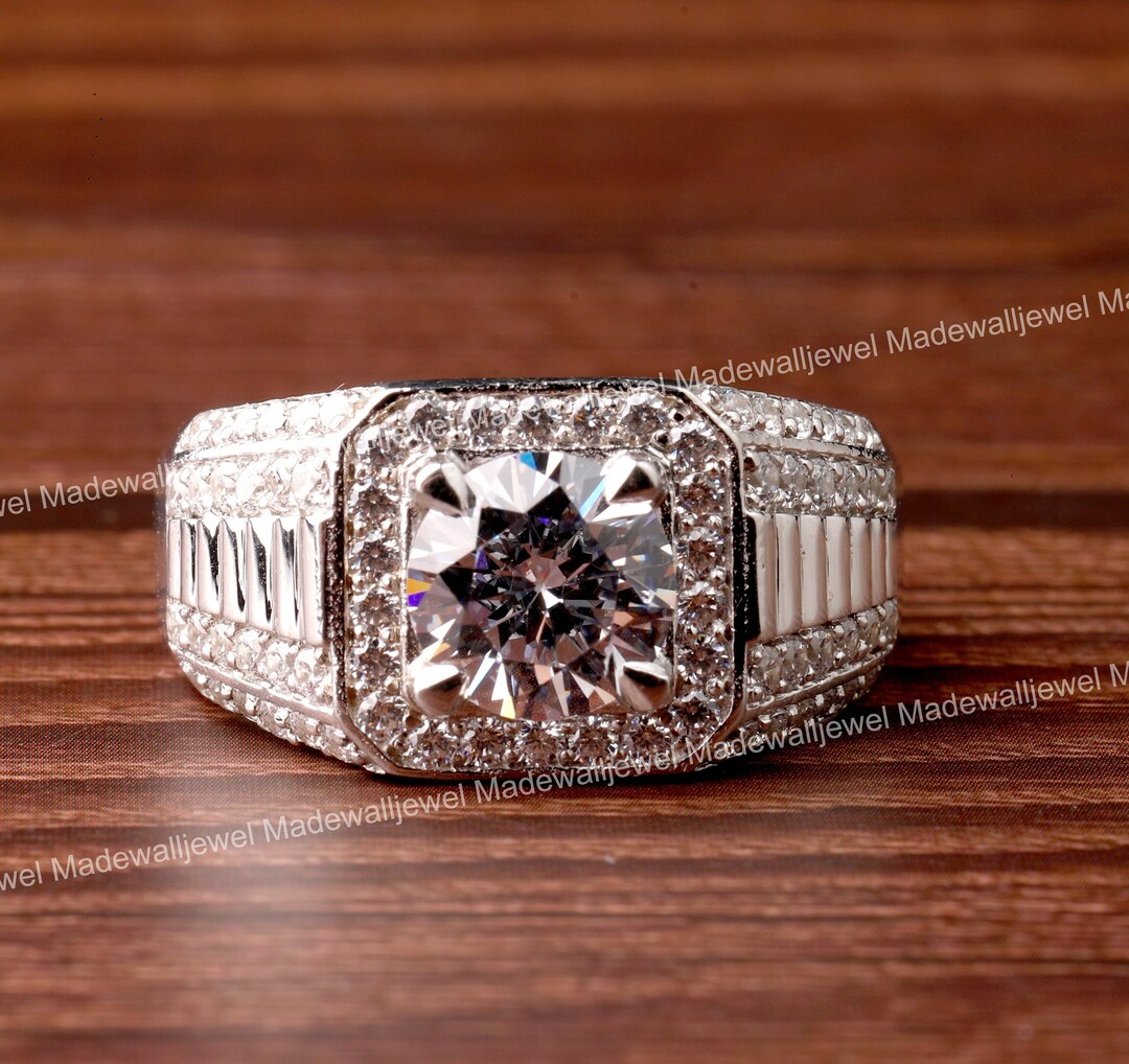 Modernist Engagement Ring, Men's Wedding Ring, 2.2 Ct Round Cut Diamond ...