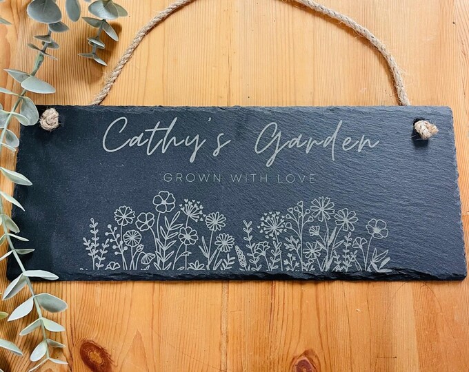 Personalised Slate Hanging Garden Sign | Birthday Gift | Laser Engraved ...