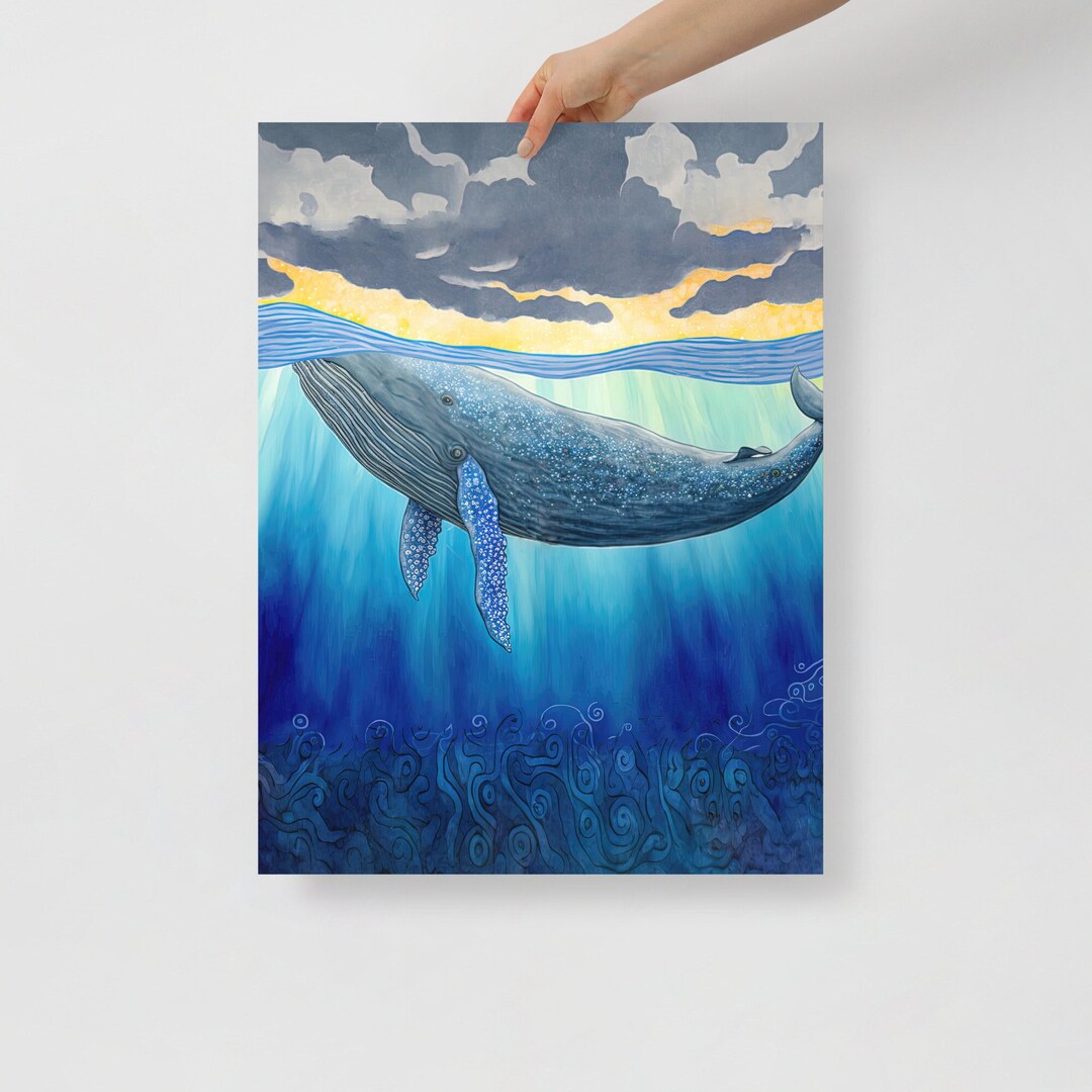 Nice Whale Vintage Collage Wall Art, Original Art Whale Illustration ...