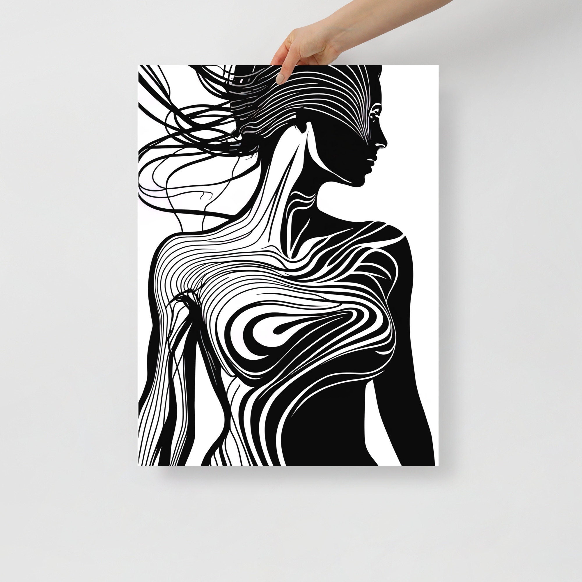 Potrait Woman Line Art, Wall Art, Original Black and White Illustration ...
