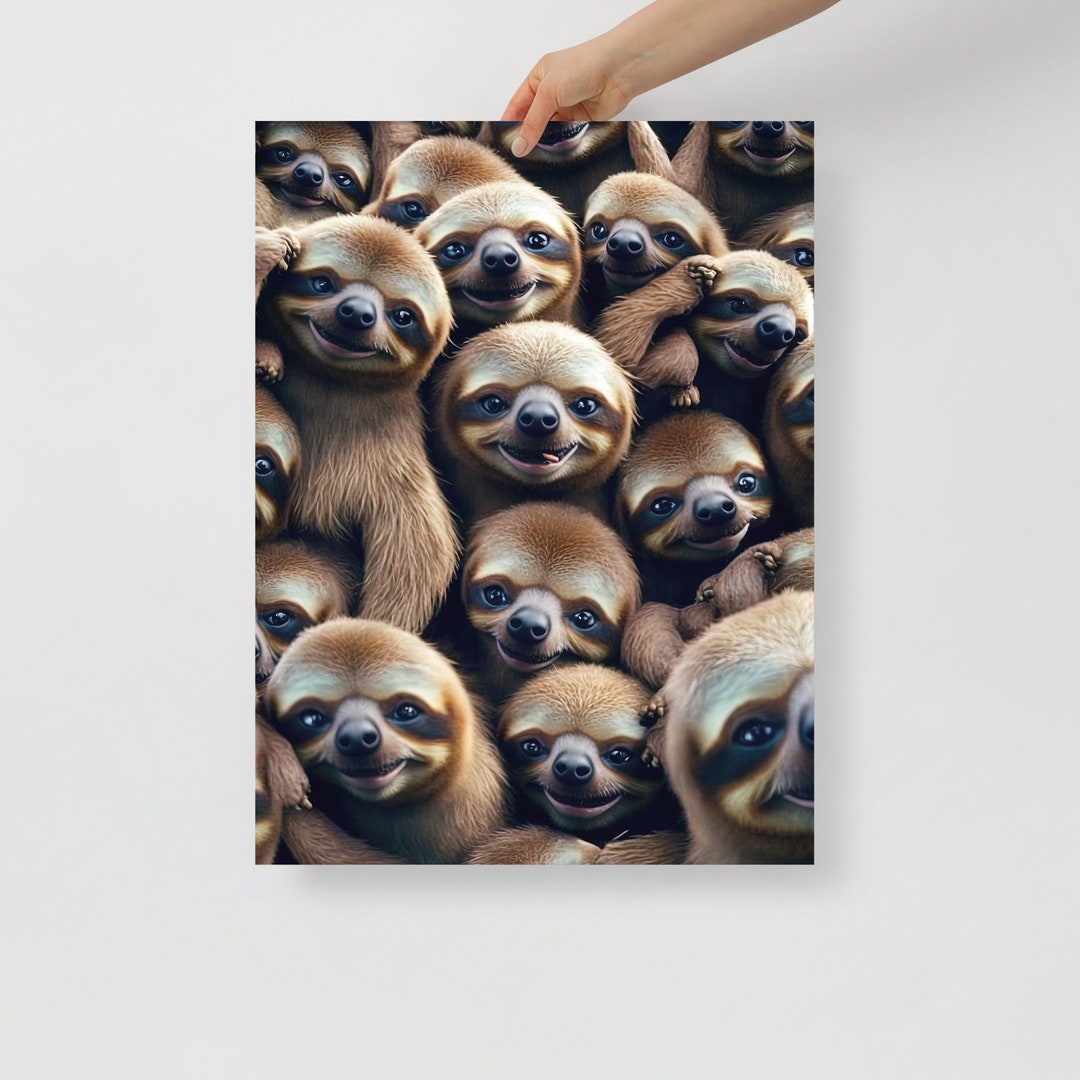 Sweet Cute Sloth Army Wall Art, Original Colorful Sloth Illustration ...
