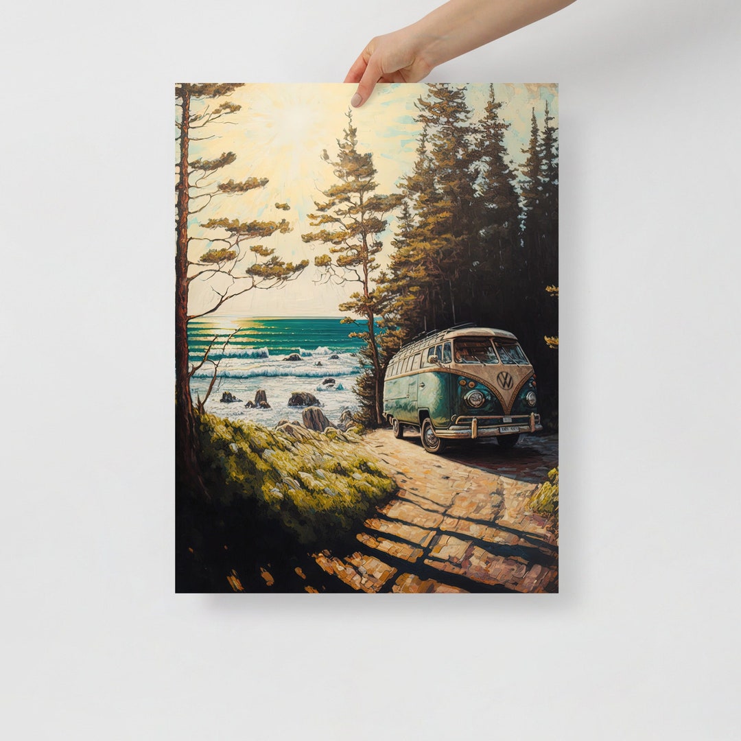 VW Van Pop Art Wall Art, Original Colorful Hippie Van Illustration ...