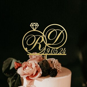 Cake Toppers With Diamond Ring, Gold Wedding Vintage Cake Toppers ...