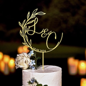 Custom Initial Wedding Cake Toppers, Gold Vintage Cake Toppers, Rustic ...