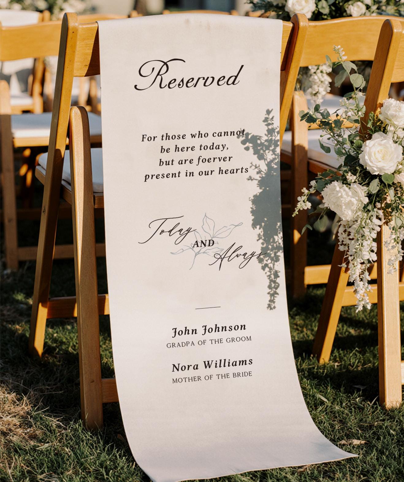 Reserved Wedding Memorial Chair Sign, Personalized Fabric Sign, Wedding ...