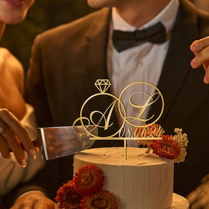 Cake Toppers With Diamond Ring, Gold Wedding Vintage Cake Toppers ...