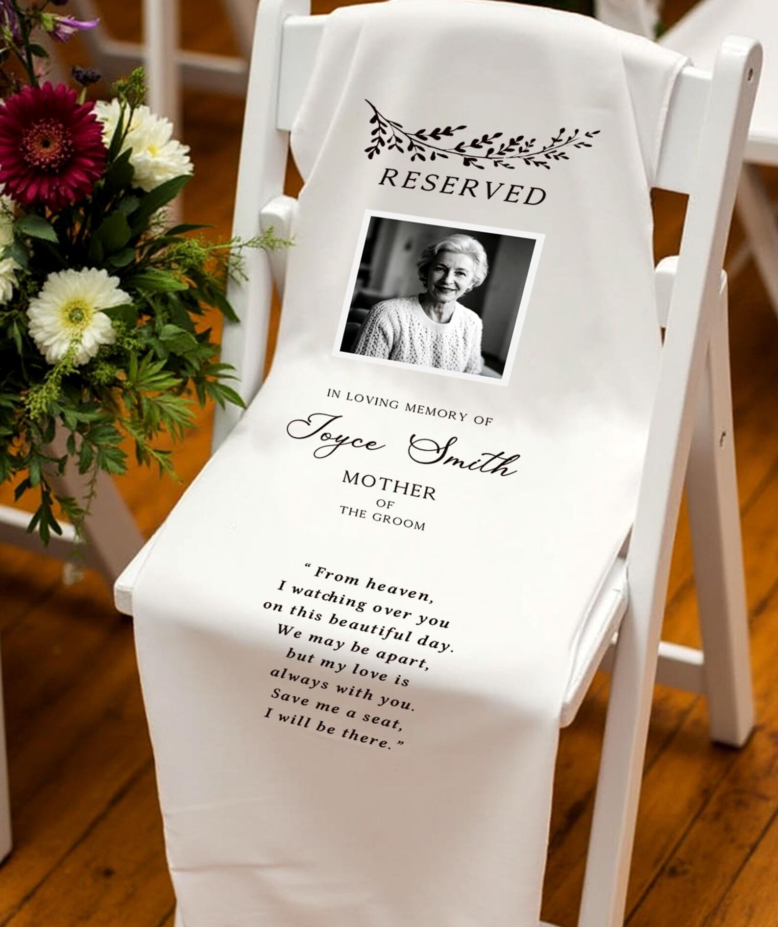 Reserved Wedding Memorial Chair Sign, Personalized Fabric Sign, Wedding ...