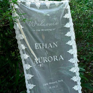 Welcome Fabric Sign, Sheer Sign, Fabric Sign, Wedding Veil, Fabric Sign ...