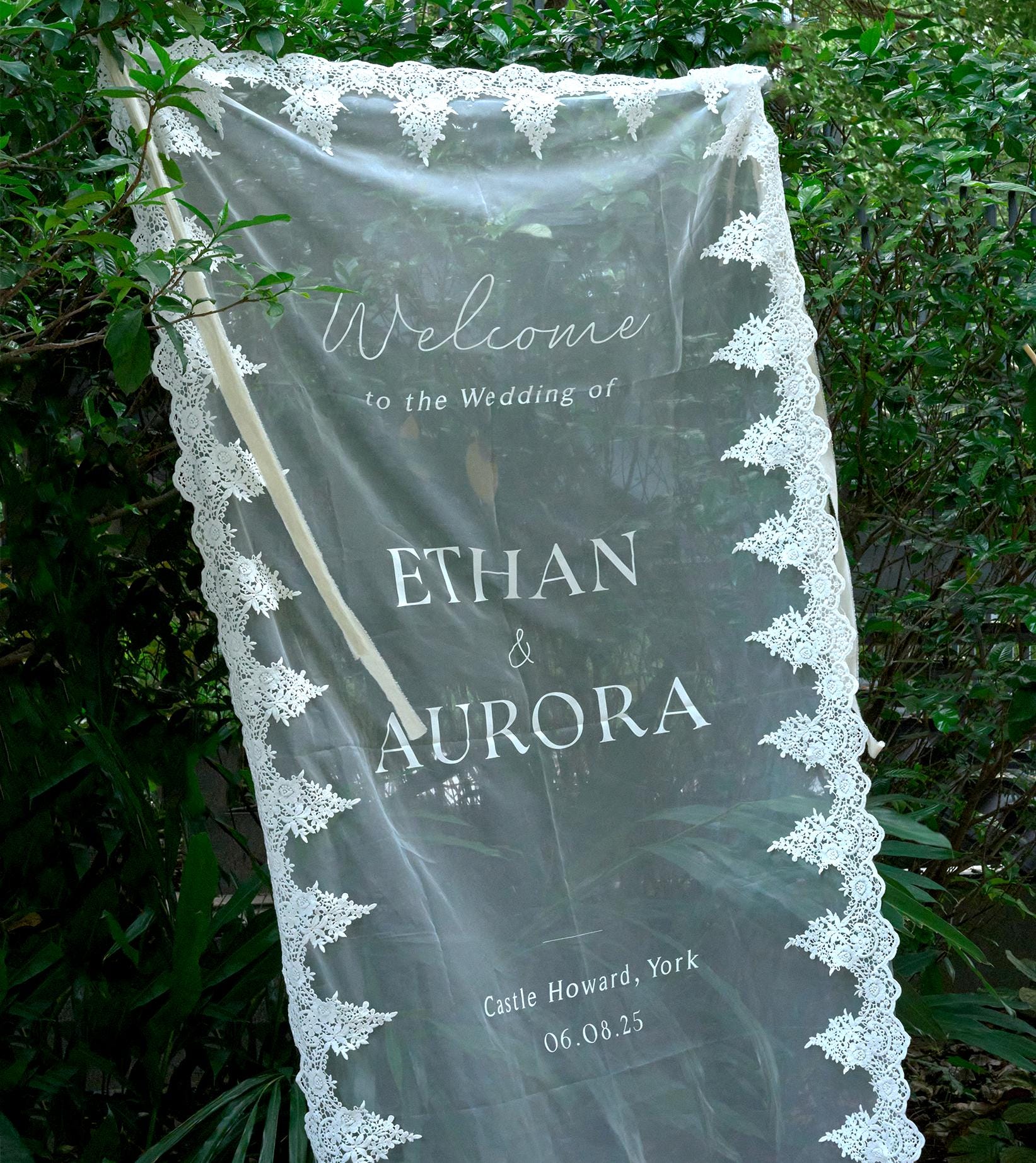 Welcome Fabric Sign, Sheer Sign, Fabric Sign, Wedding Veil, Fabric Sign ...