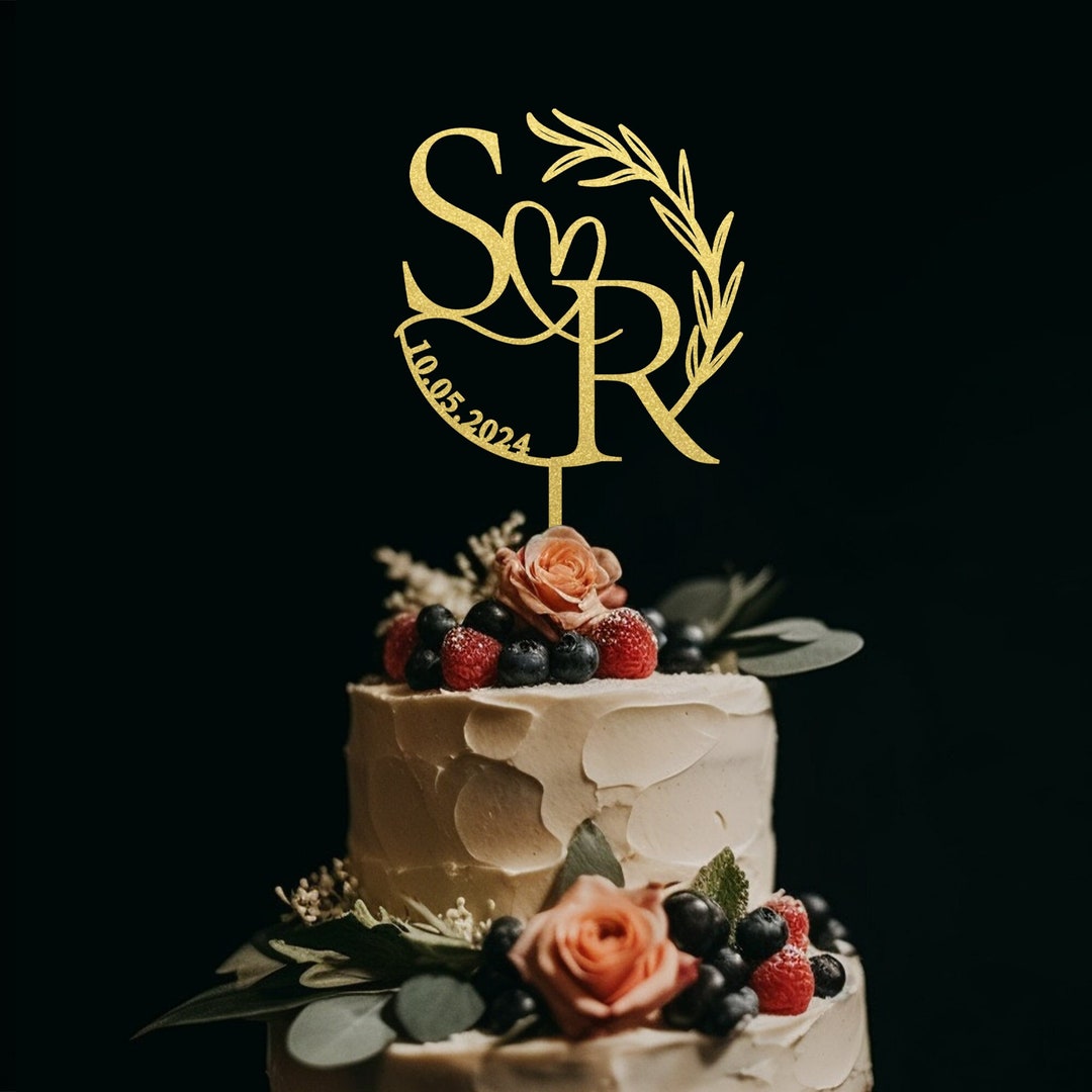 Custom Initial Wedding Cake Toppers, Gold Cake Toppers, Vintage Rustic ...