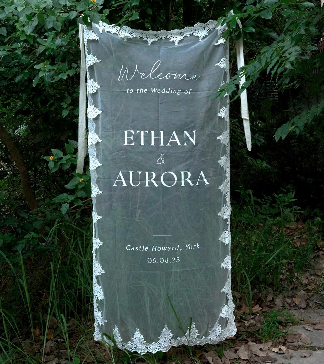 Welcome Fabric Sign, Sheer Sign, Fabric Sign, Wedding Veil, Fabric Sign ...