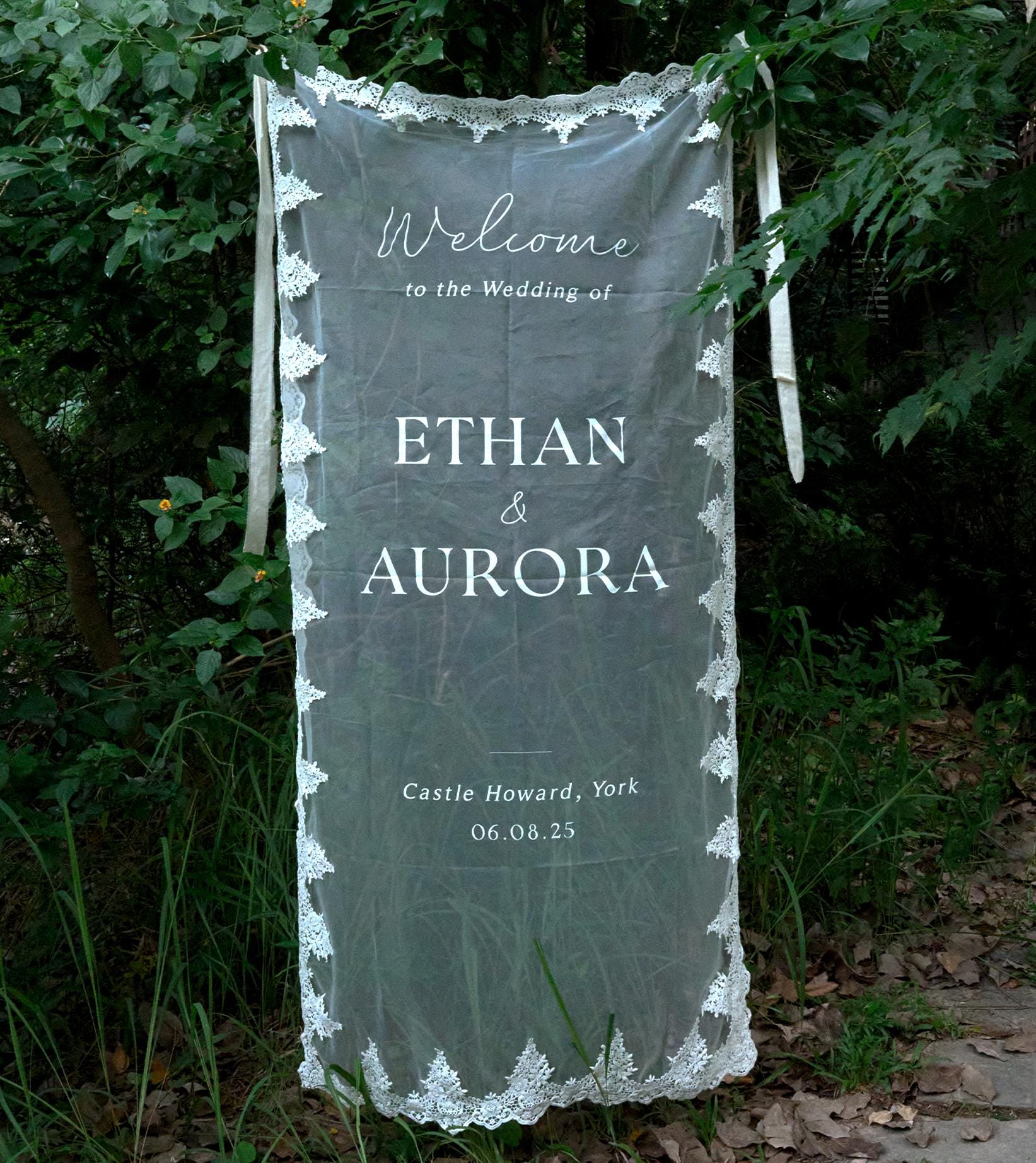 Welcome Fabric Sign, Sheer Sign, Fabric Sign, Wedding Veil, Fabric Sign ...