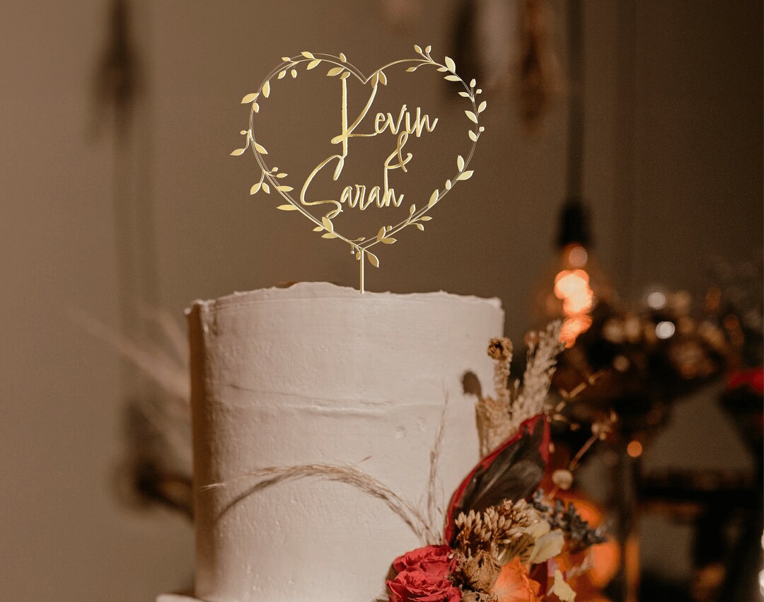 Personalized Wedding Cake Topper With Heart, Custom Couples Script Cake ...