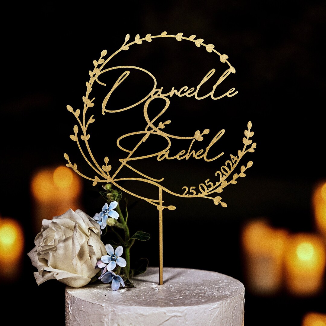 Gold Wedding Cake Topper, Personalized Cake Topper, Wedding Cake Topper ...
