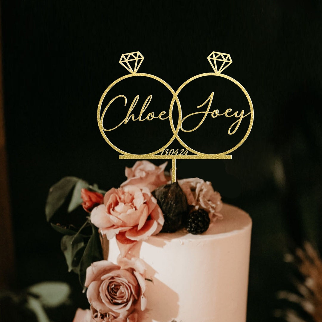 Wedding Cake Toppers With Diamond Ring, Gold Wedding Vintage Cake ...