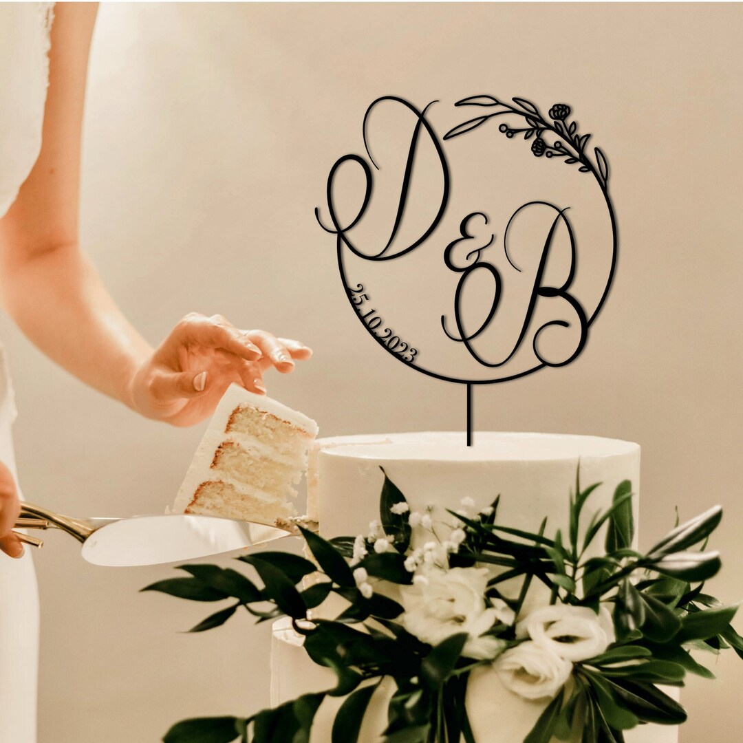 Custom Initial Wedding Cake Toppers, Black Vintage Cake Toppers, Rustic ...