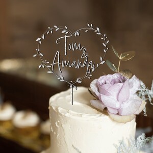 Personalized Wedding Cake Topper With Heart, Custom Couples Script Cake ...