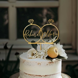 Wedding Cake Toppers With Diamond Ring, Gold Wedding Vintage Cake ...