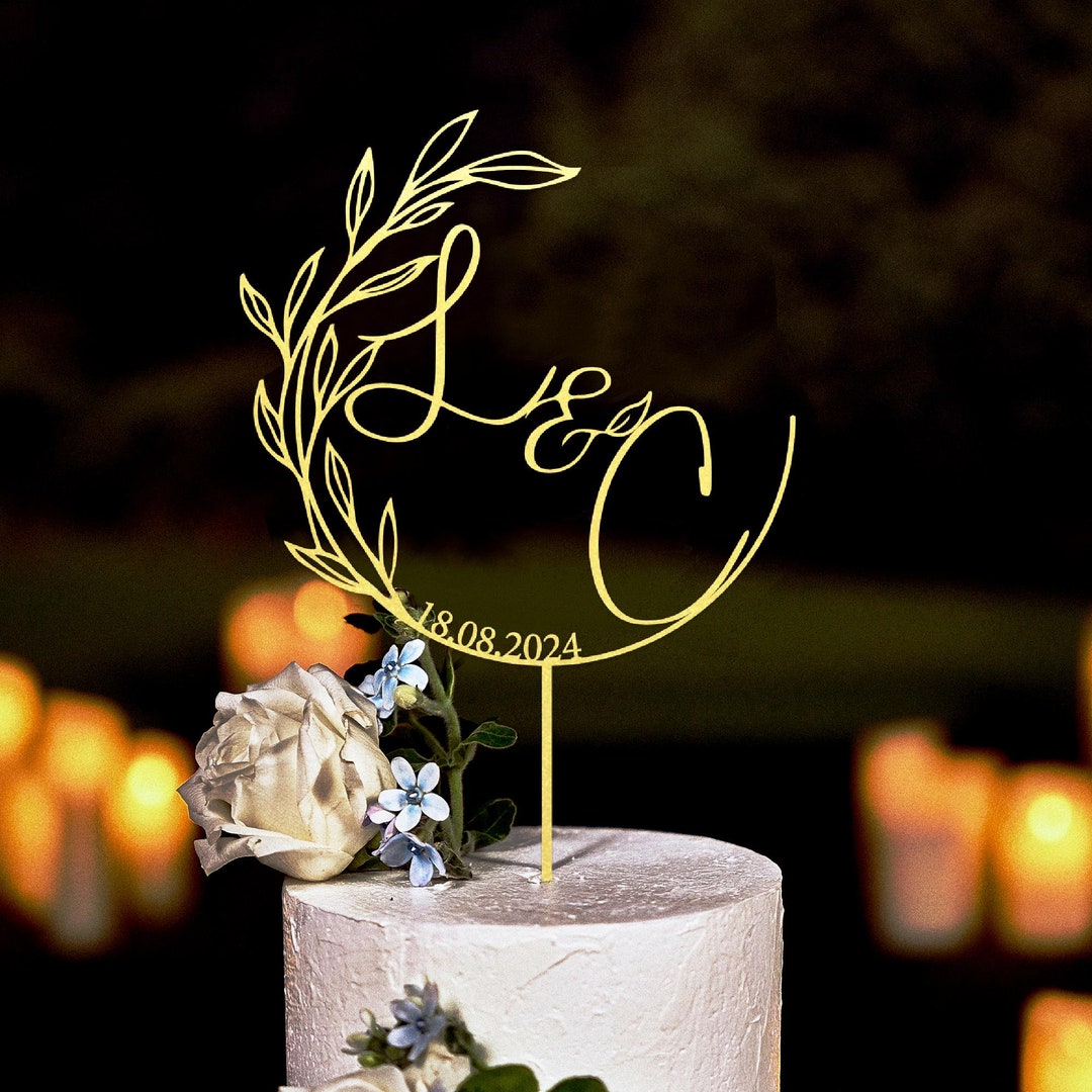 Custom Initial Wedding Cake Toppers, Gold Vintage Cake Toppers, Rustic ...