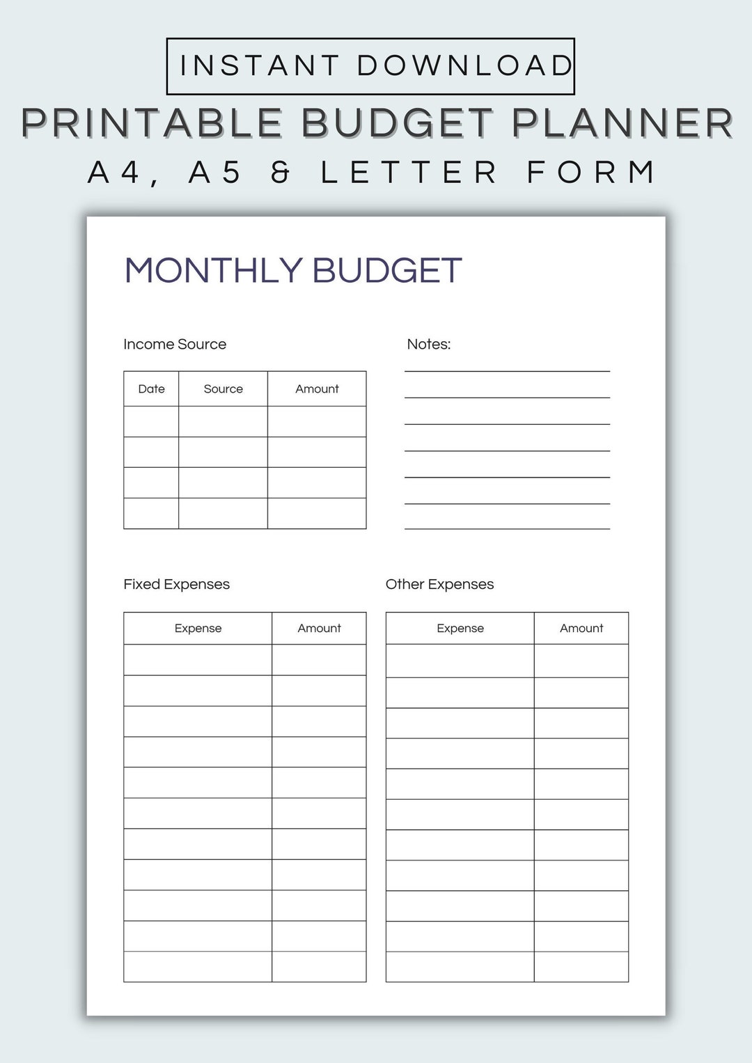 Monthly Budget Printable Planner Save Money Planner - Etsy