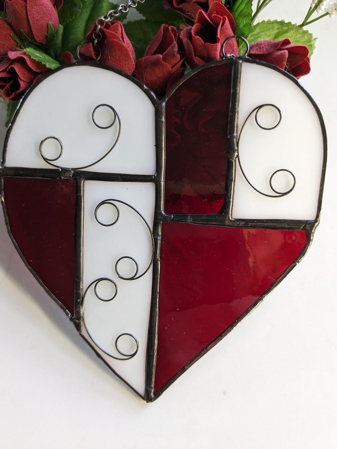 Stained Glass Red Heart Suncatcher Hanging - Etsy