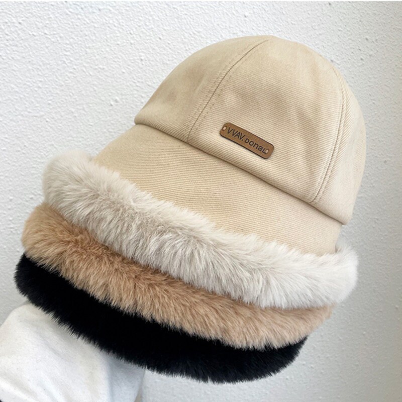Faux Fur-trimmed Winter Bucket Hat for Women, Cotton Bucket Hat, Cloche ...