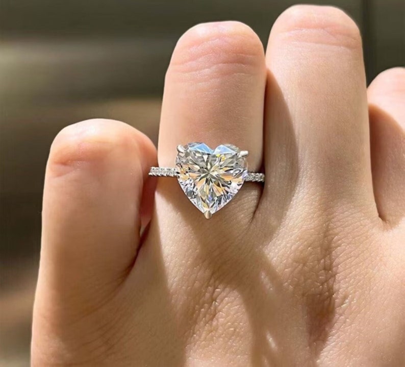 4ct Heart Cut Moissanite Engagement Ring, 10K White Gold Hidden Halo ...
