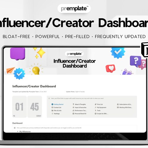 Influencer/creator Dashboard and Planner 2023 Notion - Etsy