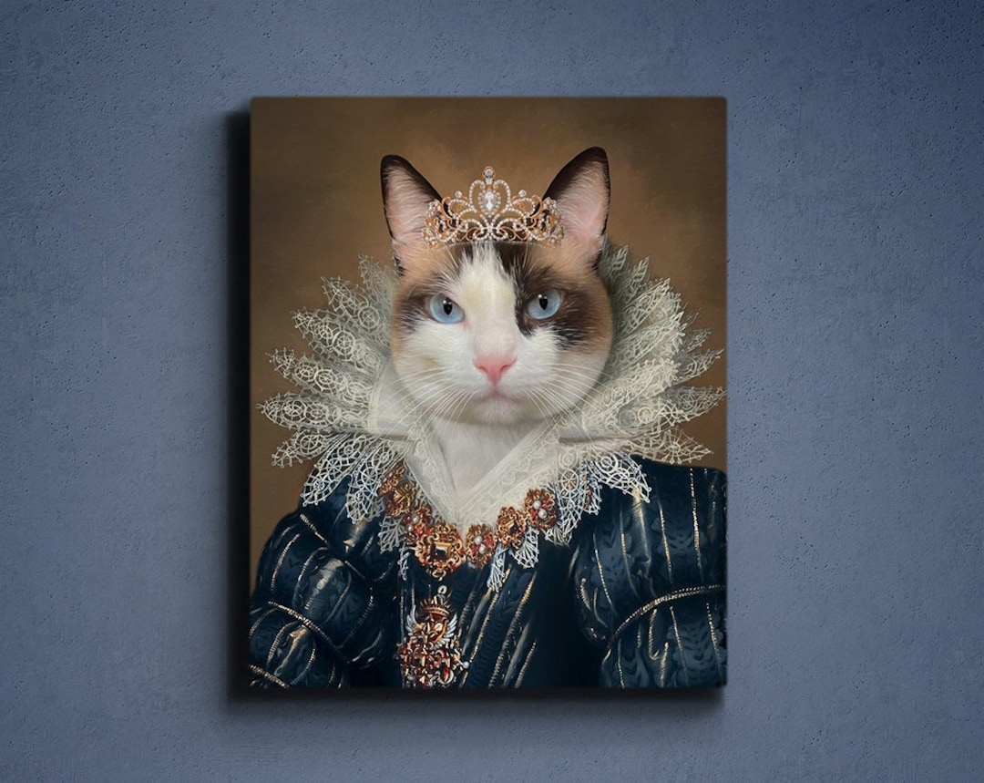 Custom Pet Portrait on Canvas, Queen Pet Portrait Digital, Royal Pet ...