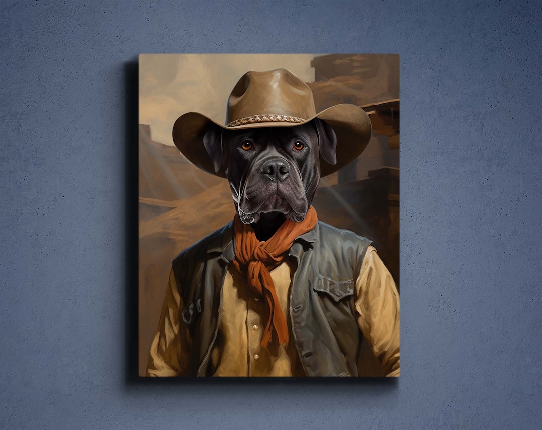Custom Cowboy Pet Portrait, Western Dog Portrait, Cowboy Pet Gift, Dog ...