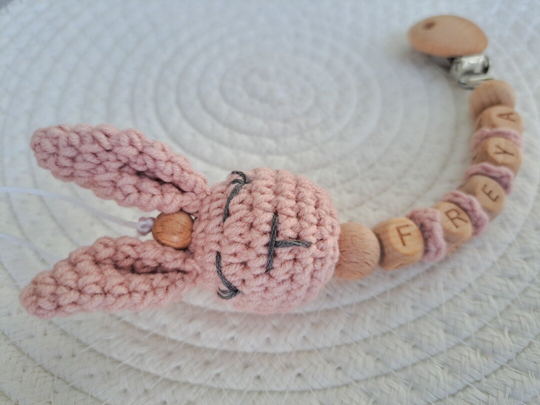 Personalised Crochet Dummy Clip Bunny-wooden Dummy Clip-mam Dummy Clip ...