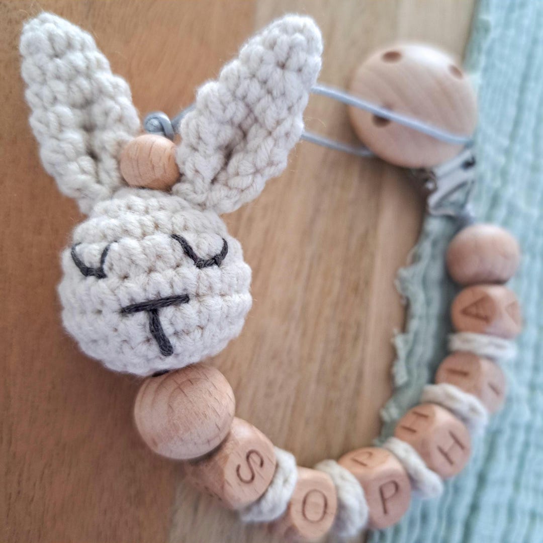 Personalised Crochet Bunny Dummy Clip-wooden Dummy Clip-mam Dummy Clip ...