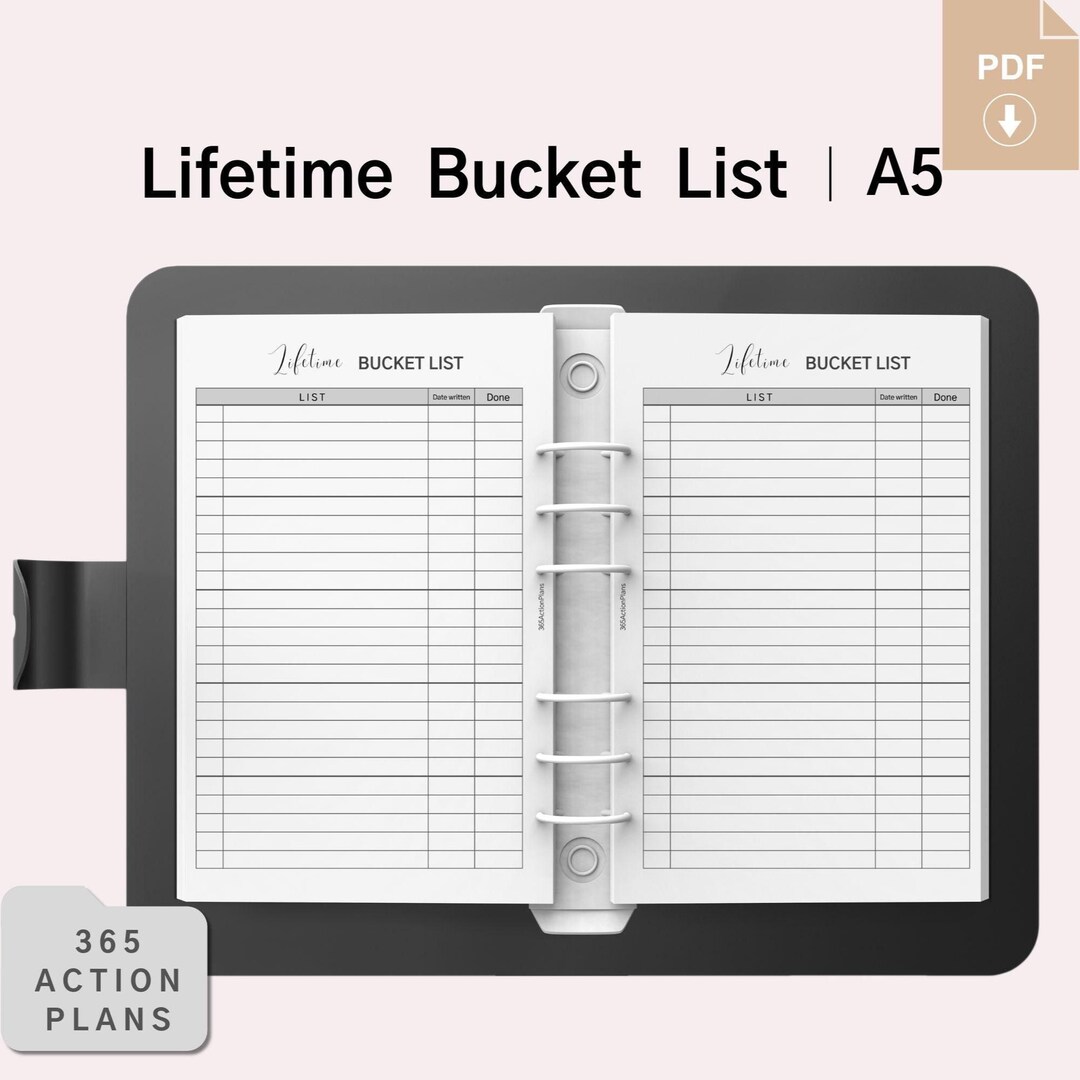 Lifetime Bucket List Planner Printable – Minimalist Goal Tracker, Dream ...