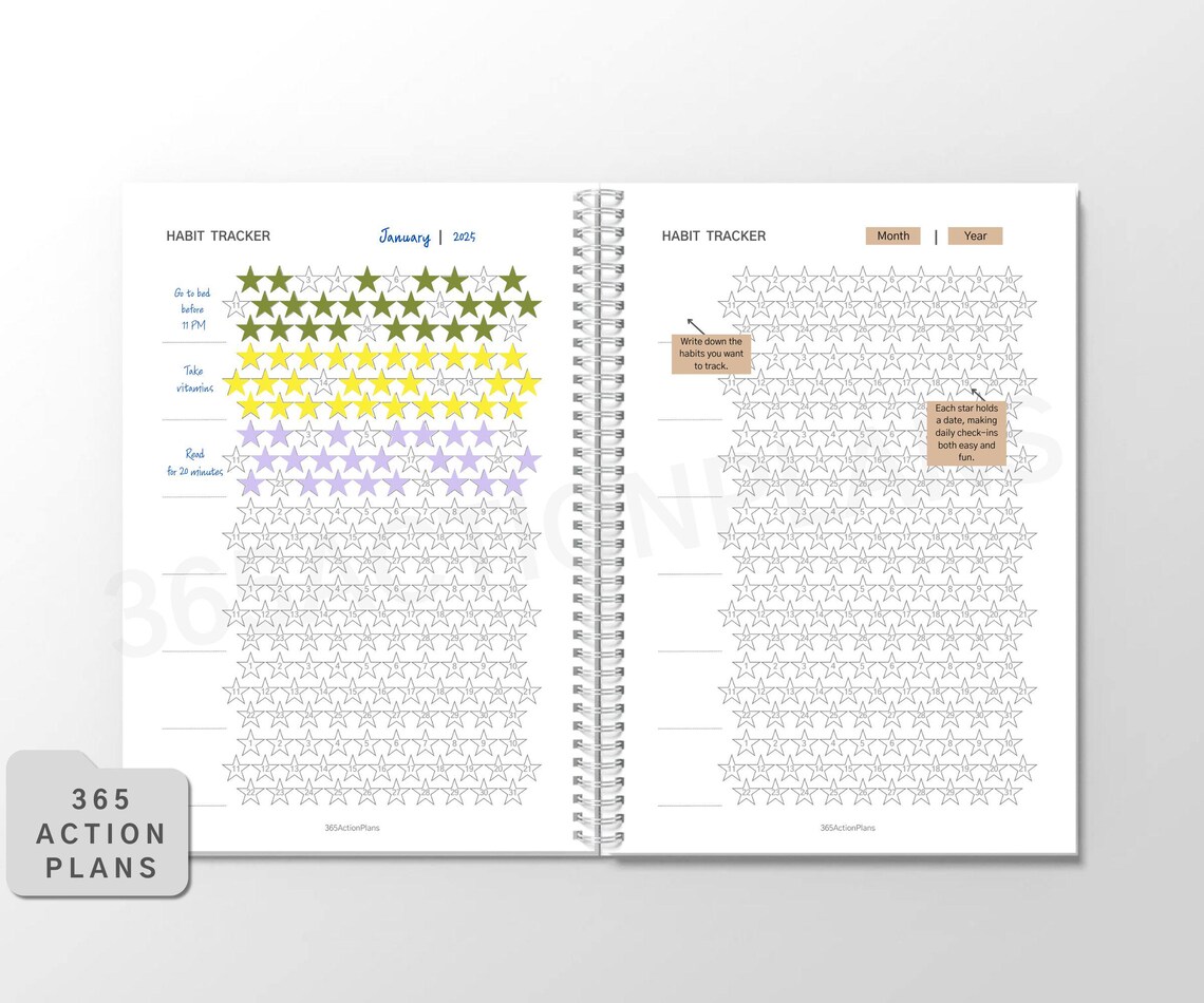 Monthly Star Habit Tracker – Track 7 Daily Habits With Star-shaped ...