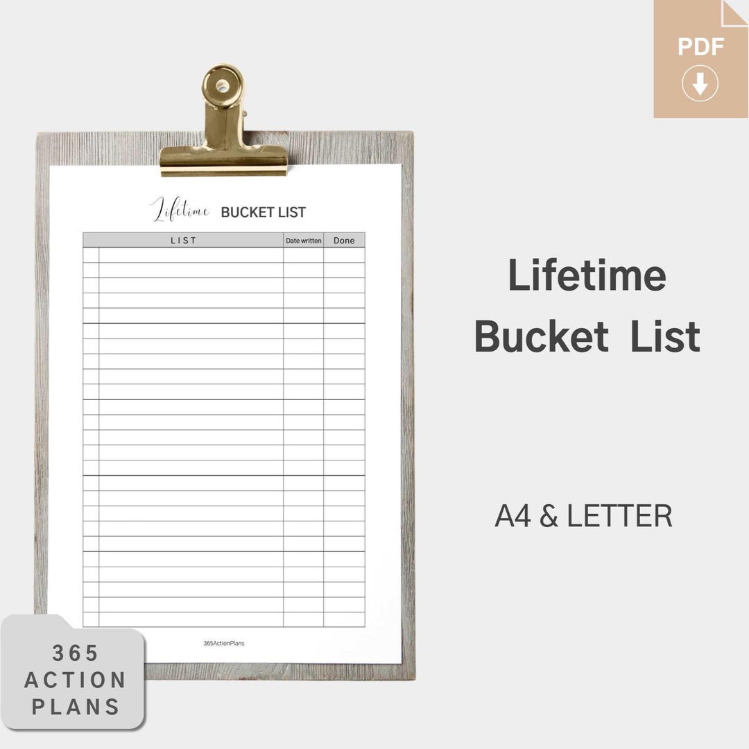 Lifetime Bucket List Planner Printable – Minimalist Goal Tracker, Dream ...