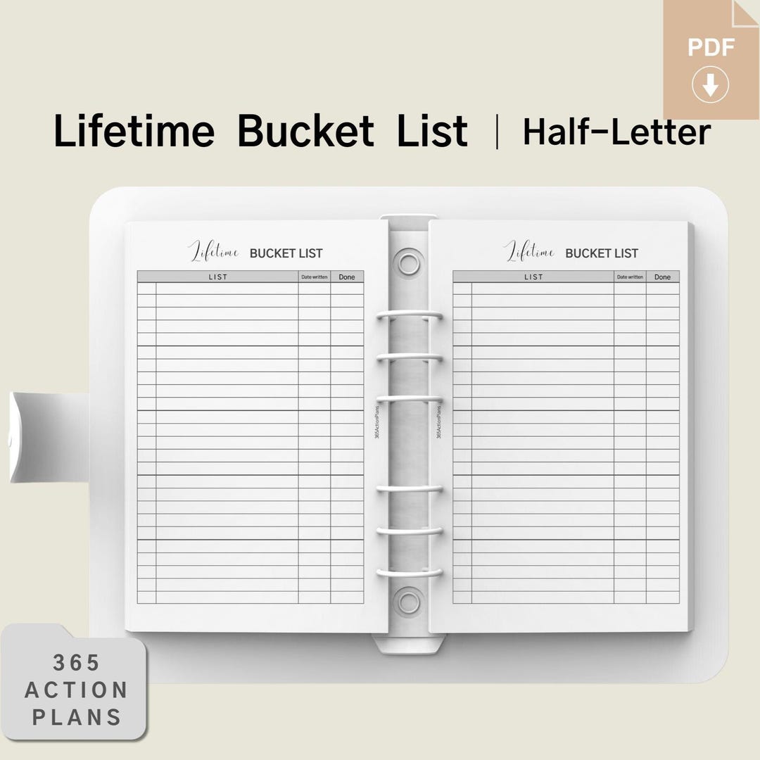 Lifetime Bucket List Planner Printable – Minimalist Goal Tracker, Dream ...