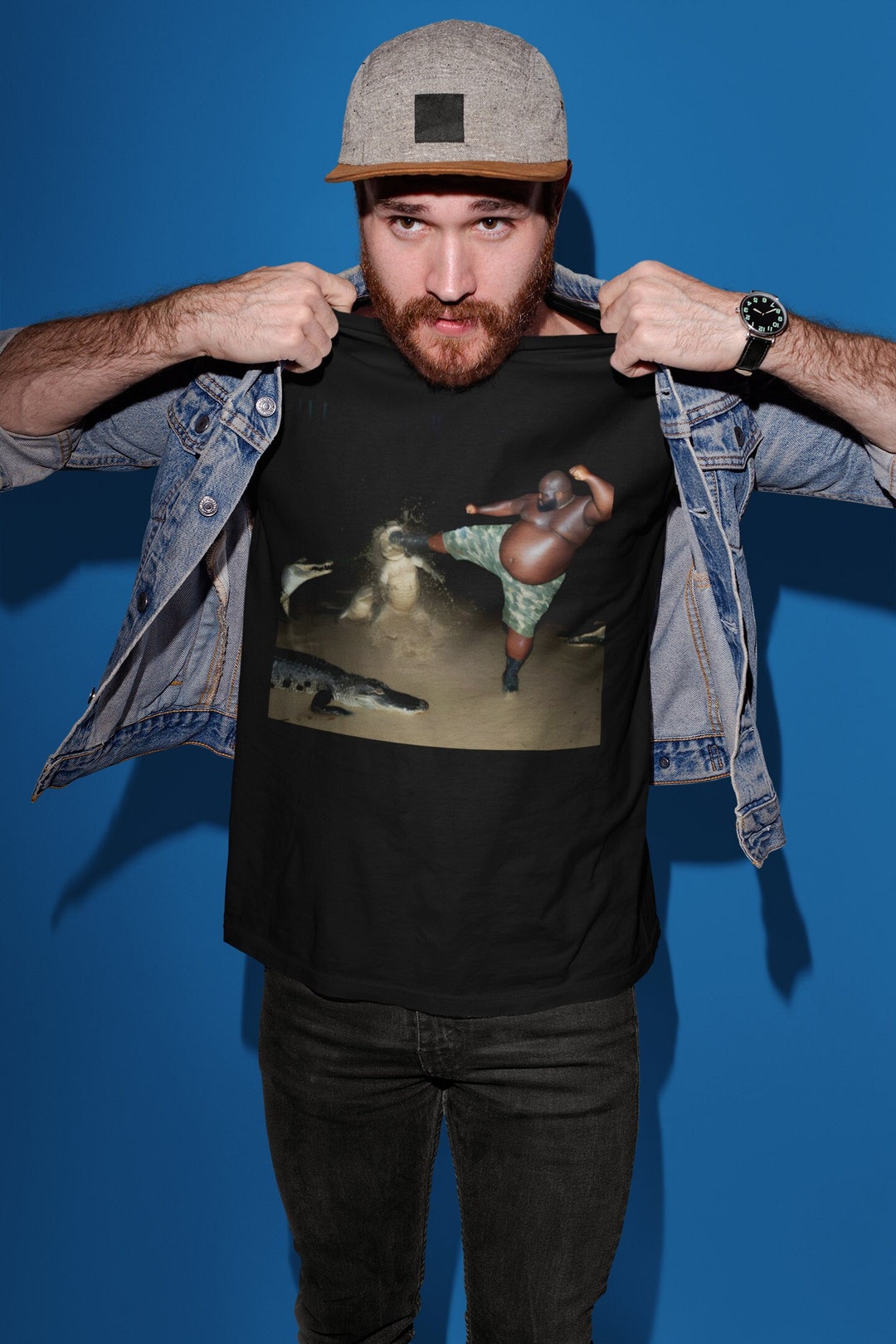 Black Guy Kick Alligator in Swamp Shirt, Gator, Crocodile, Viral Meme ...