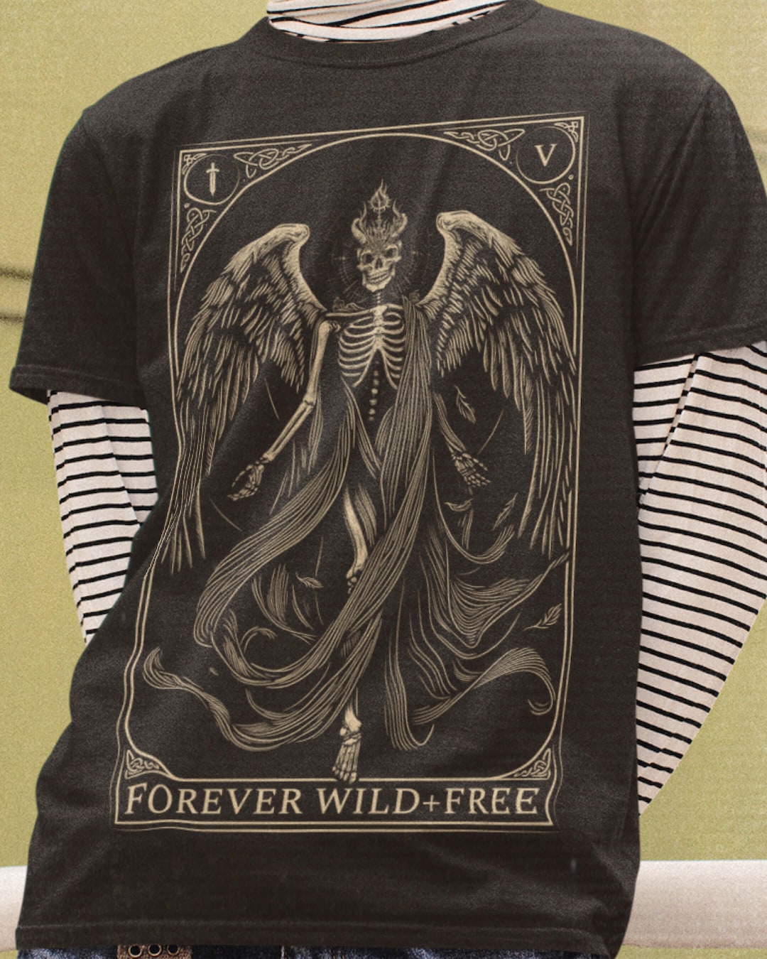 Fallen Angel Art Tarot Tattoo Style Black Unisex T Shirt With Light ...