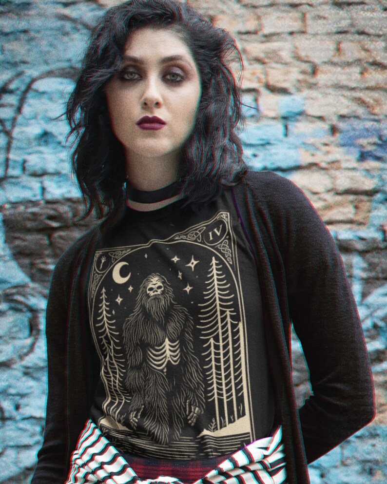 Bigfoot Sasquatch Skeleton Tarot Style Unisex Black T Shirt With Light ...