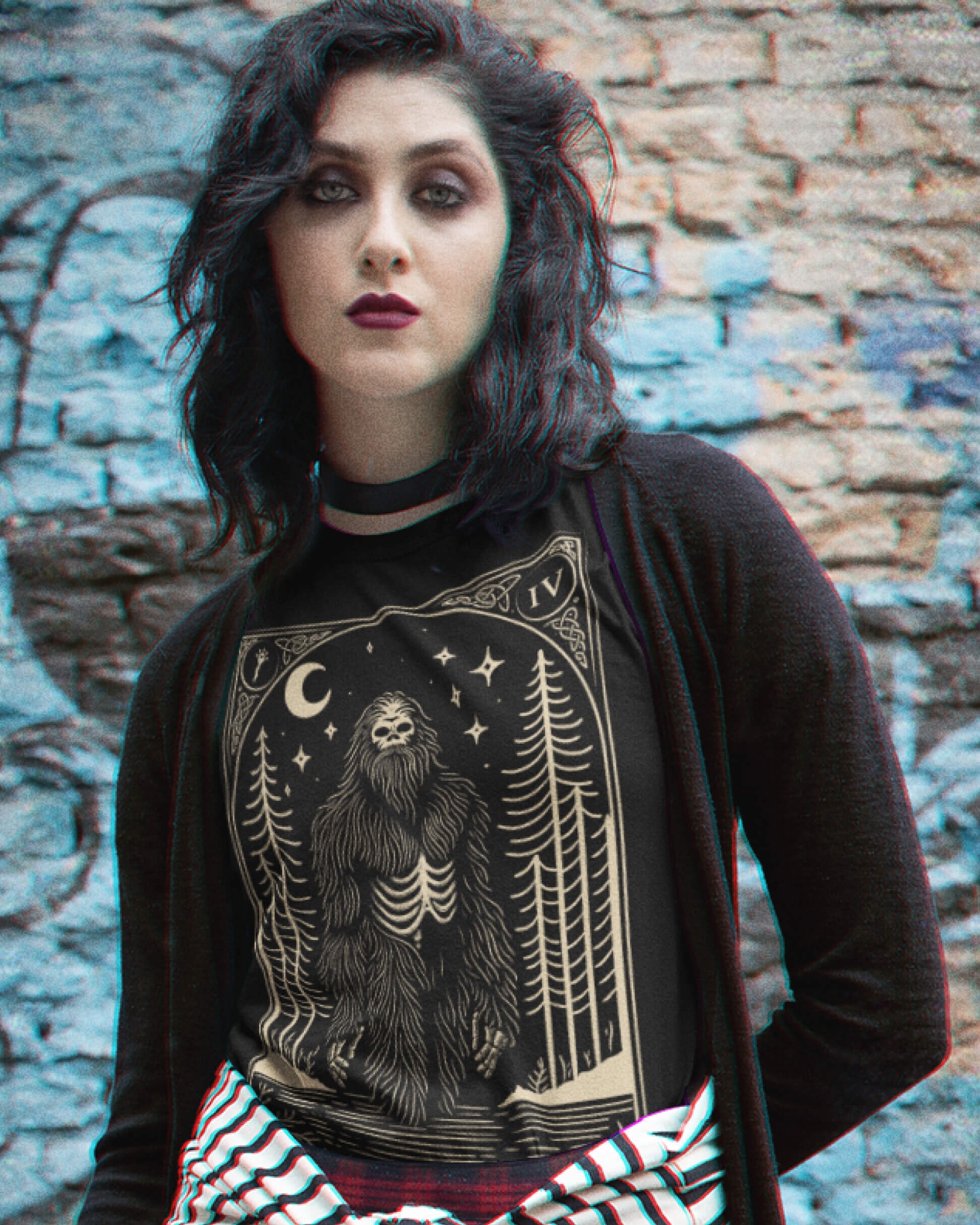 Bigfoot Sasquatch Skeleton Tarot Style Unisex Black T Shirt With Light ...