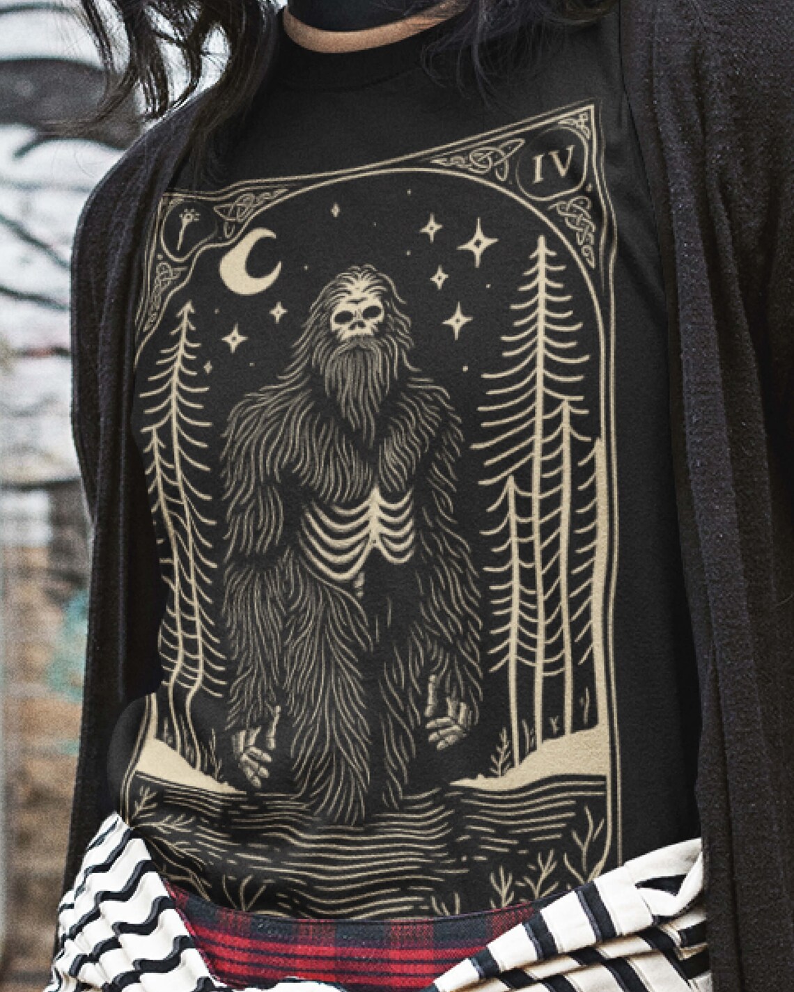 Bigfoot Sasquatch Skeleton Tarot Style Unisex Black T Shirt With Light ...