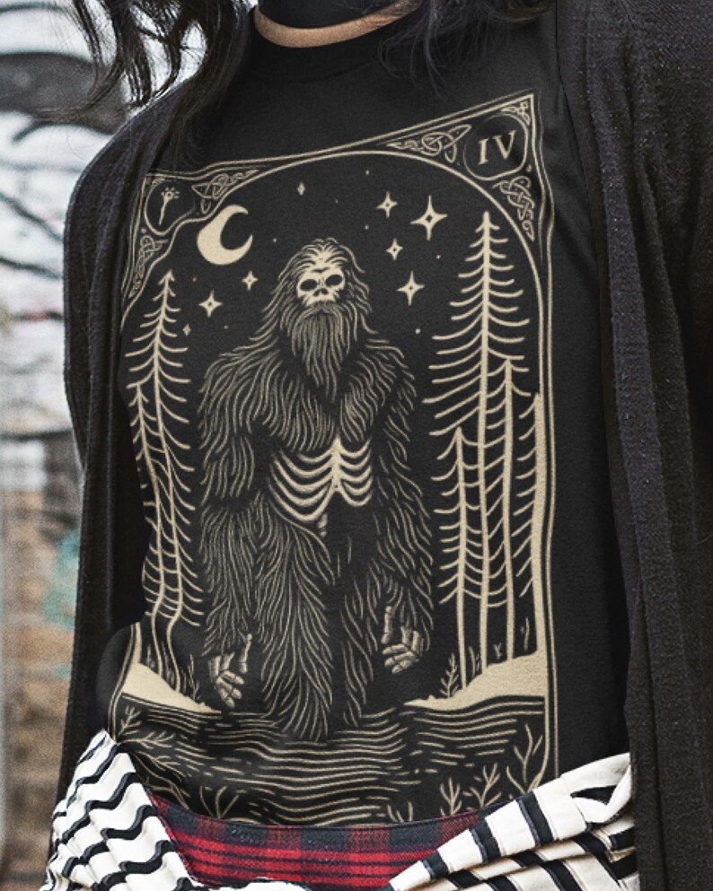 Bigfoot Sasquatch Skeleton Tarot Style Unisex Black T Shirt With Light ...