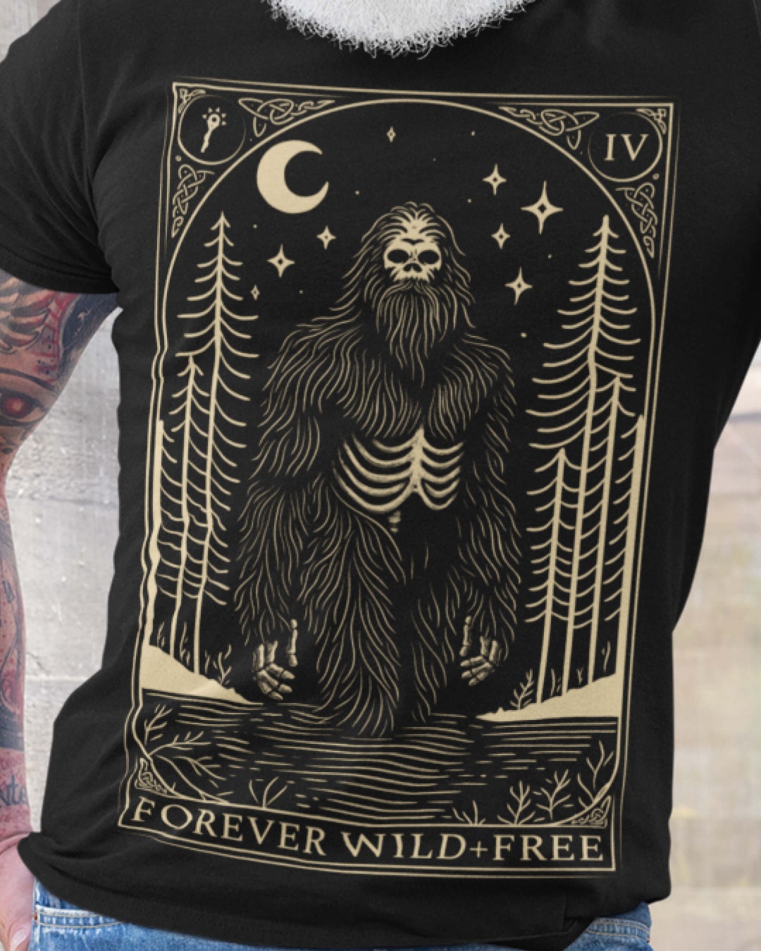 Bigfoot Sasquatch Skeleton Tarot Style Unisex Black T Shirt With Light ...