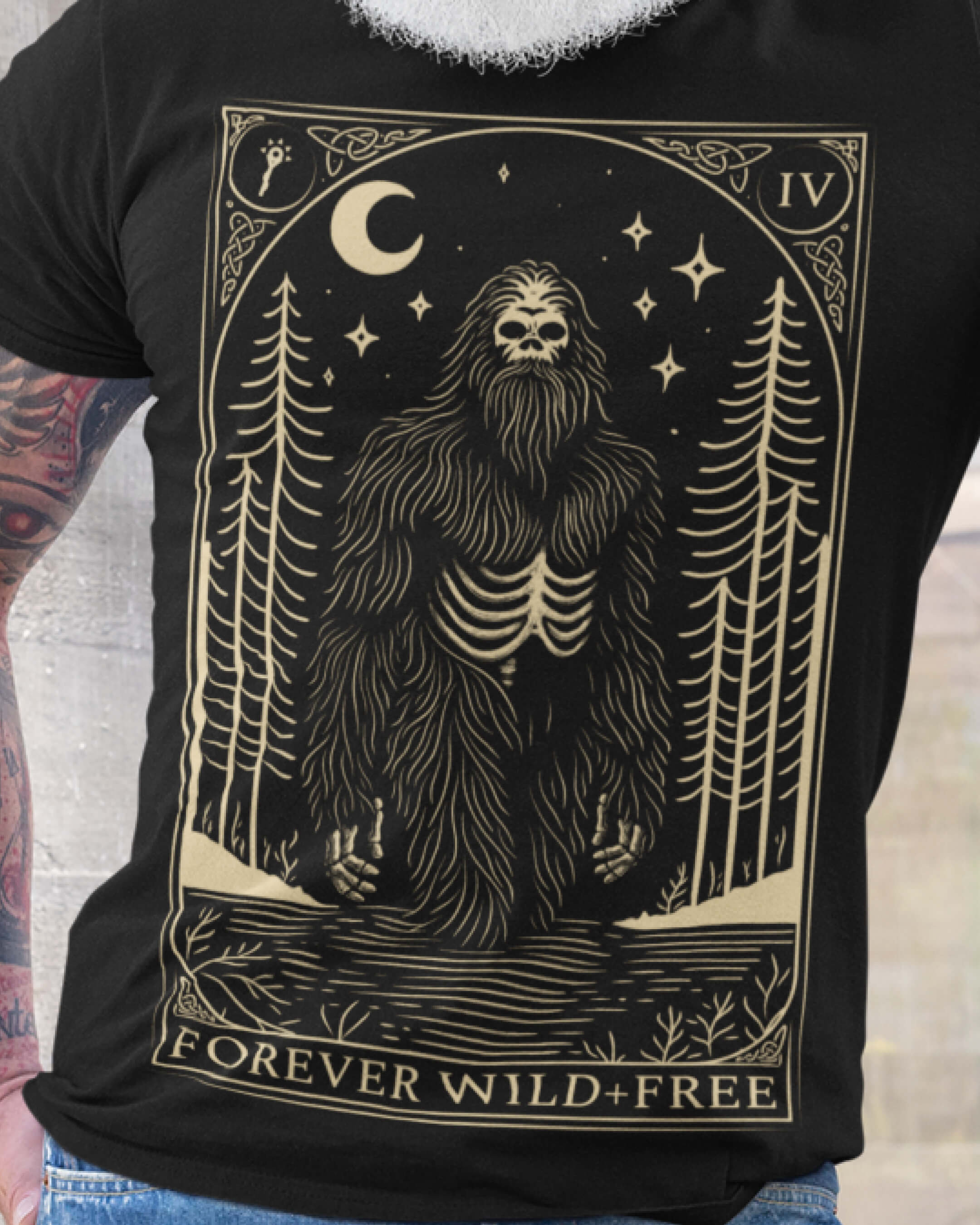 Bigfoot Sasquatch Skeleton Tarot Style Unisex Black T Shirt With Light ...