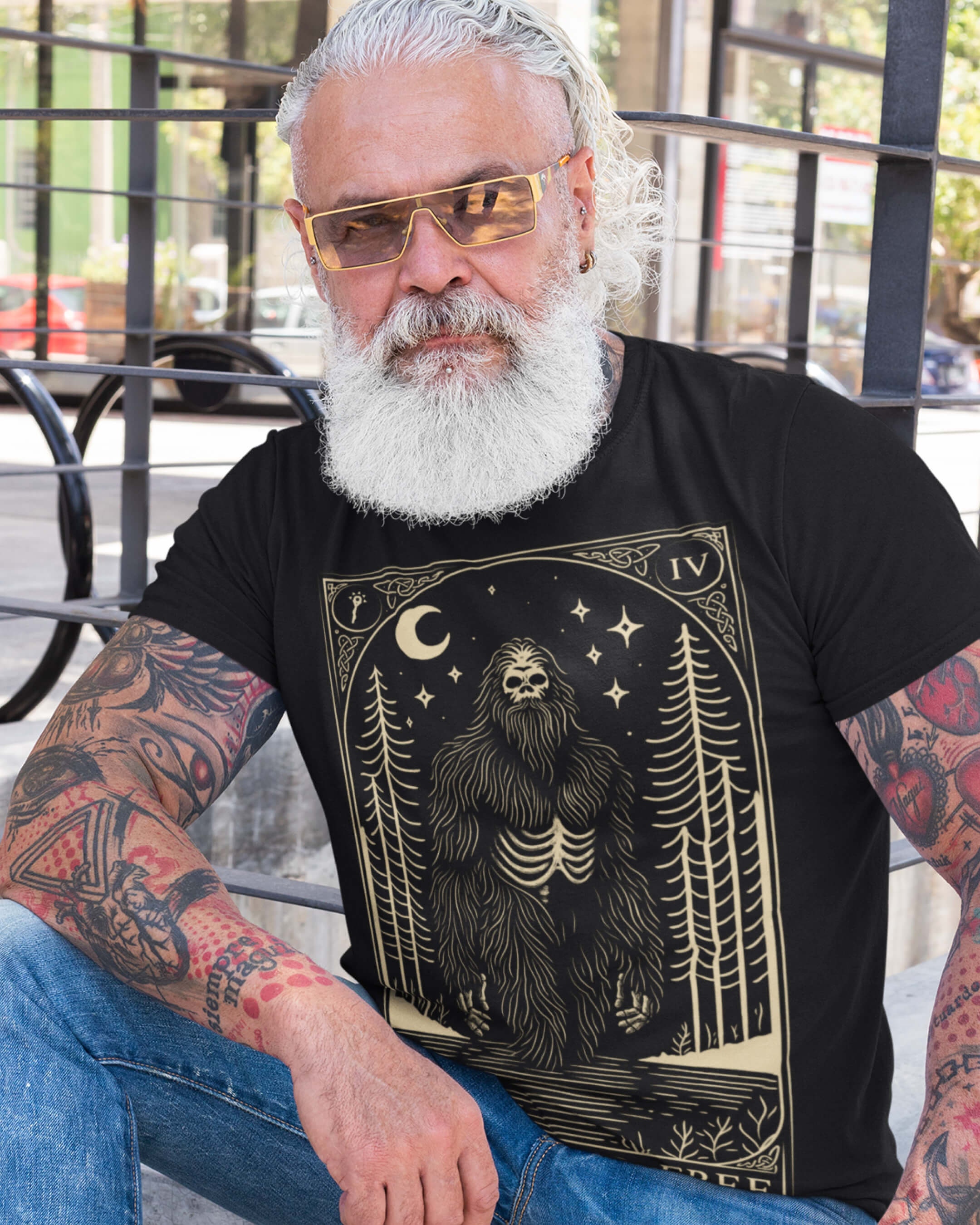 Bigfoot Sasquatch Skeleton Tarot Style Unisex Black T Shirt With Light ...