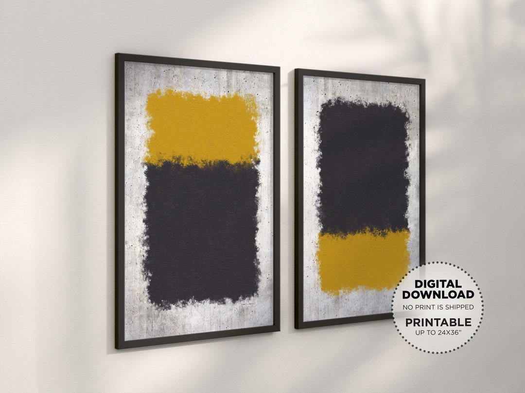 Abstract Yellow & Charcoal Grey Printable Wall Art, 2 Piece Minimalist ...